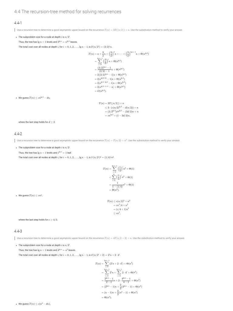Recursion Tree Method | PDF | Applied Mathematics | Mathematical Analysis Recursion Tree Method | PDF | Applied Mathematics | Mathematical Analysis