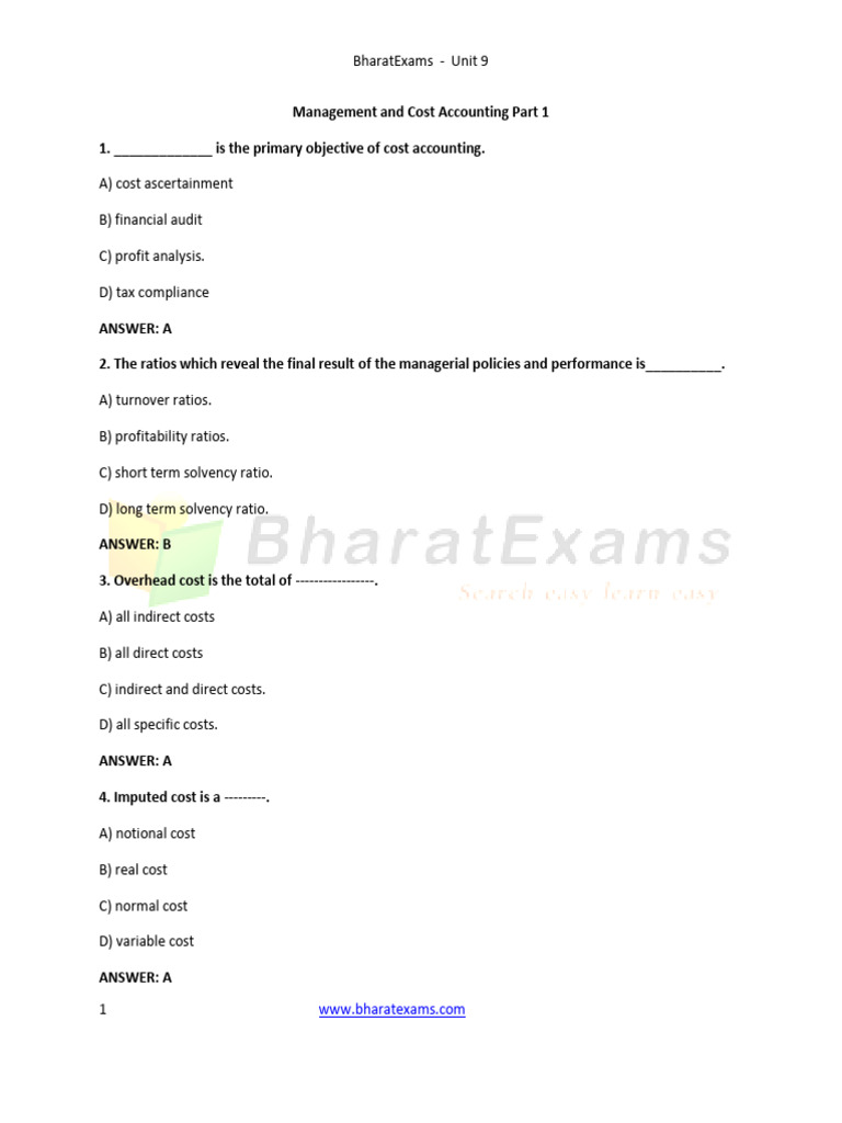 Cost Accounting Exam Prep | PDF | Sampling (Statistics) | Capital Budgeting