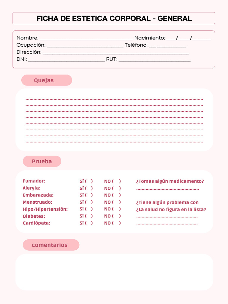 Ficha de Estetica Corporal - General | PDF