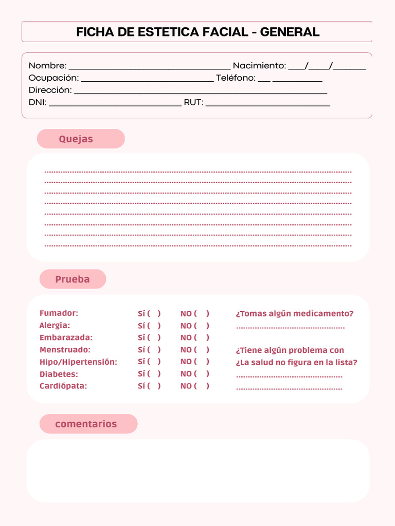 Ficha de Estetica Facial - General | PDF