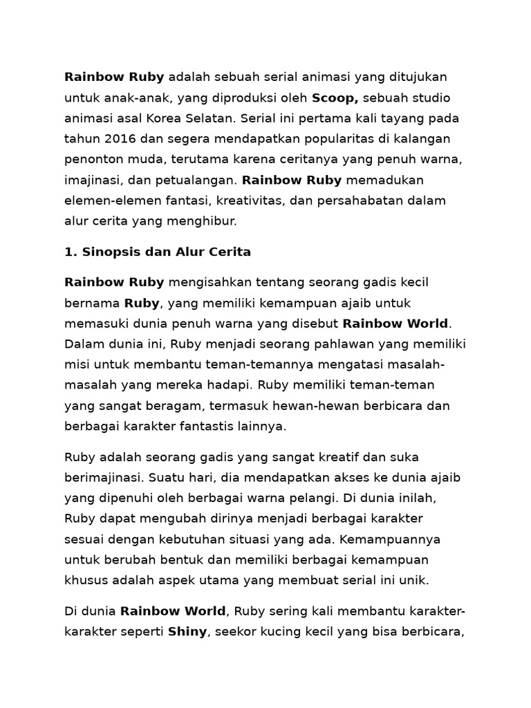 Rainbow Ruby Adalah Sebuah Serial Animasi Yang Ditujukan Untuk Anak | PDF