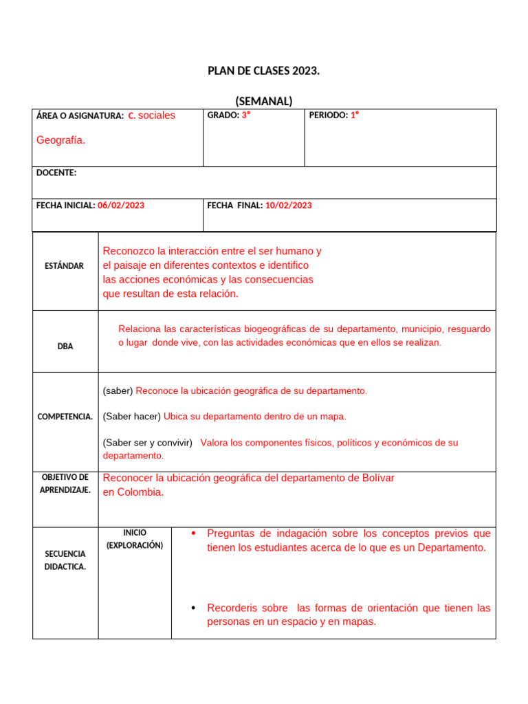 Formato Plan de Clase LSC | PDF | Maestros | Colombia