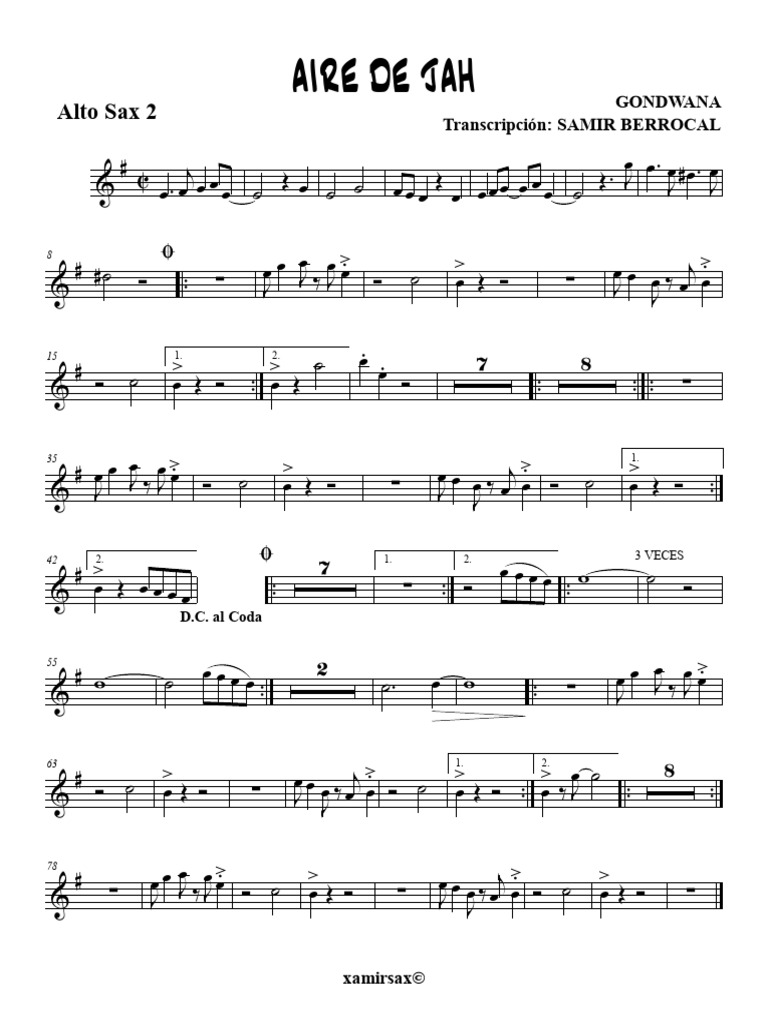 Aire de Jah - Alto Sax 2 | PDF