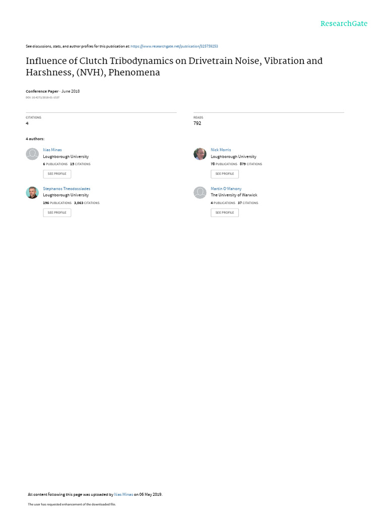 Ilias Minas ISNVH Paper 18SNVH-0072 LUPIN 002 | PDF | Friction | Clutch