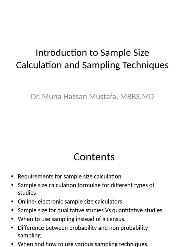 Introduction To Sample Size Calculation and Sampling Techniques | PDF | Sample Size ...