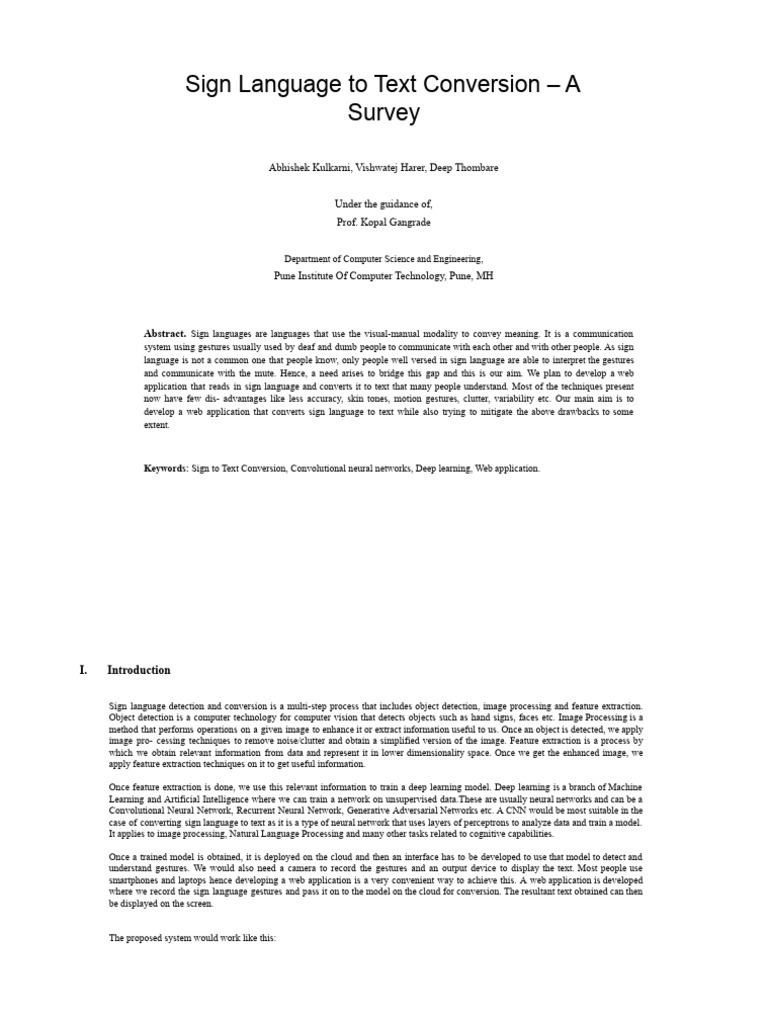 Sign Language To Text Conversion - A Survey | PDF | Artificial Neural ...
