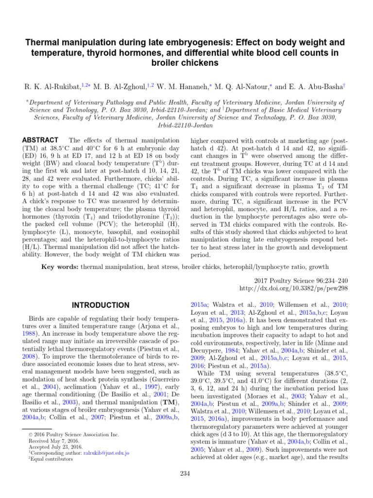 Thermal Manipulation During Late | PDF | Coefficient Of Variation