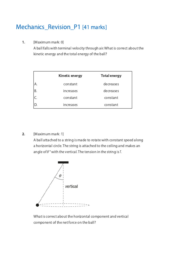 Mechanics Revision P1 | PDF | Force | Mass