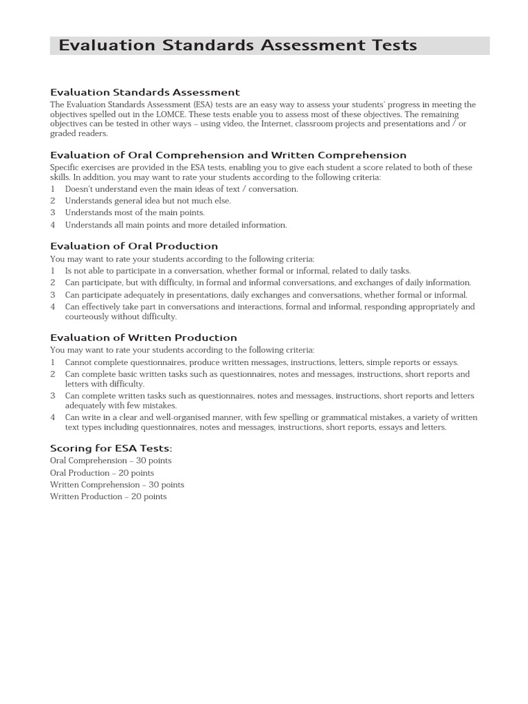 ESA Tests Notes For Teachers | PDF