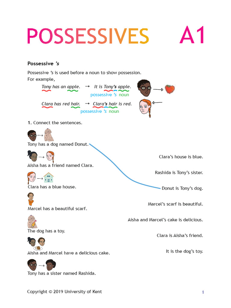 Possessives A1 | PDF | Adjective | Grammatical Number
