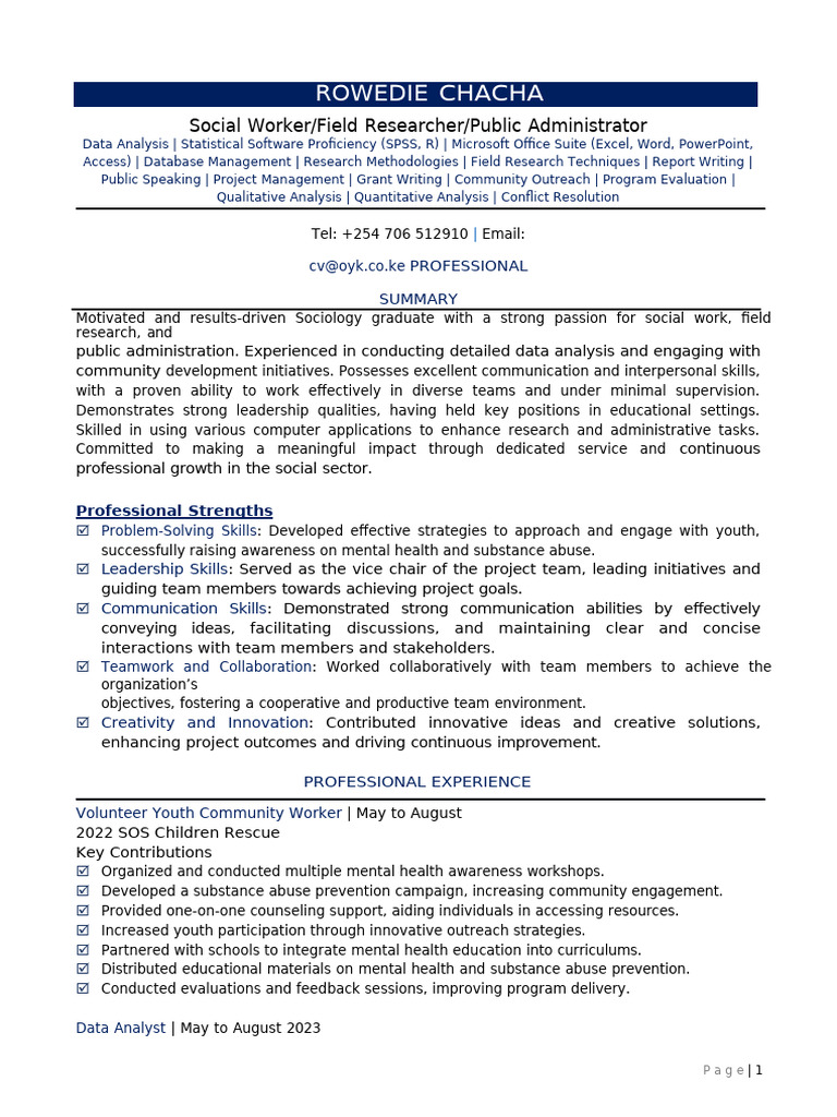 Chacha Sample CV - (For Demos Only) | PDF | Leadership | Data Analysis