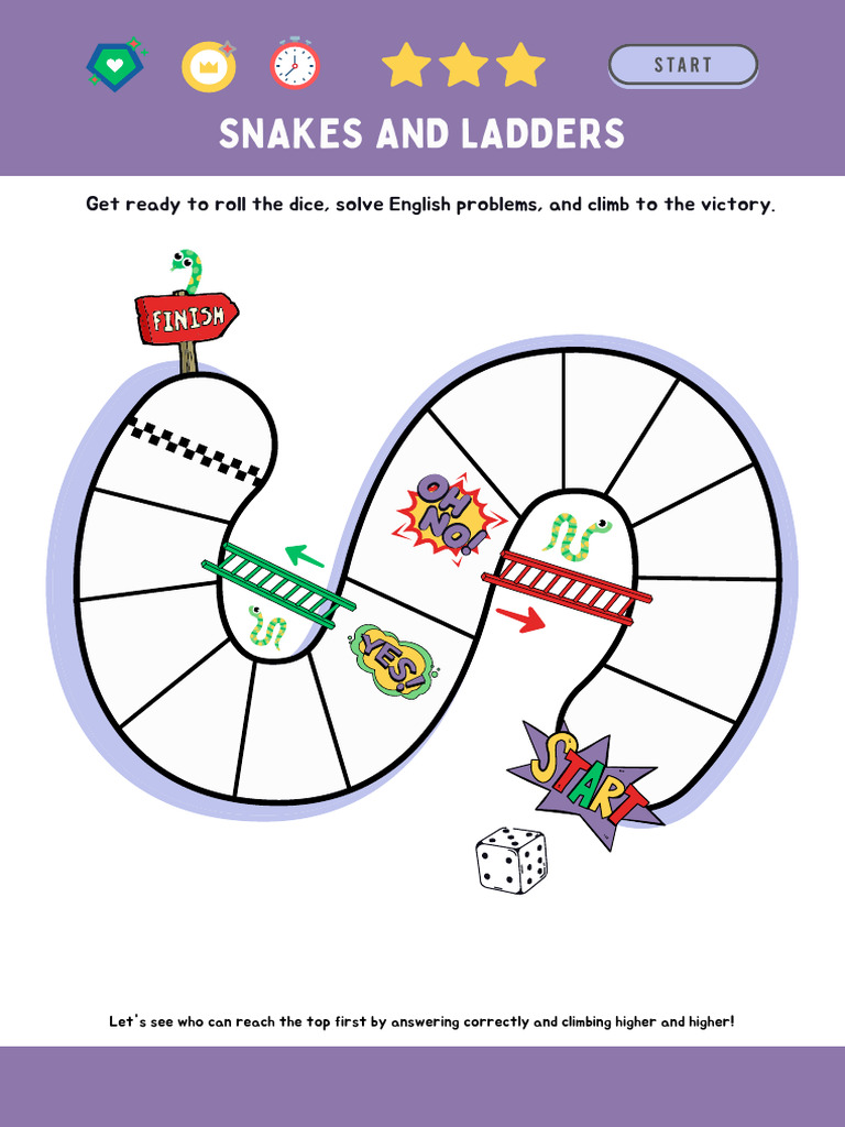 Snakes and Ladders Game Worksheet in Colorful Illustrative Style | PDF