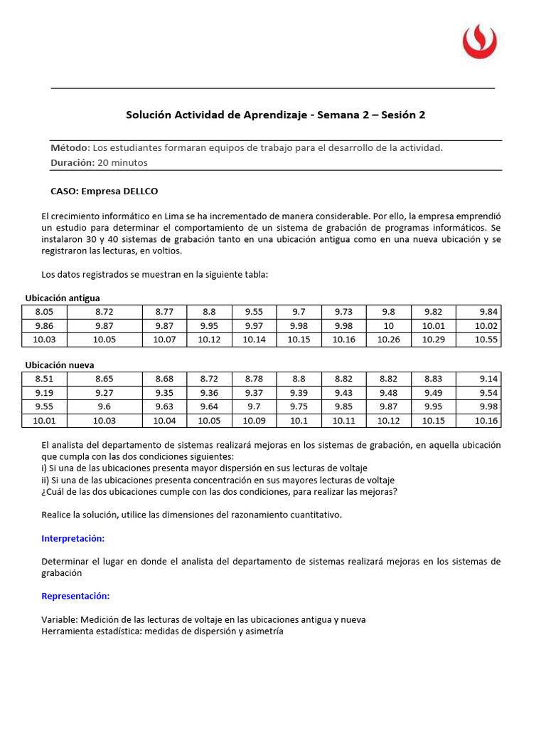 CE86 - Semana 02 - Sesión 02 - Solucion-Actividad de Aprendizaje - 24-00 | PDF | Estadísticas ...