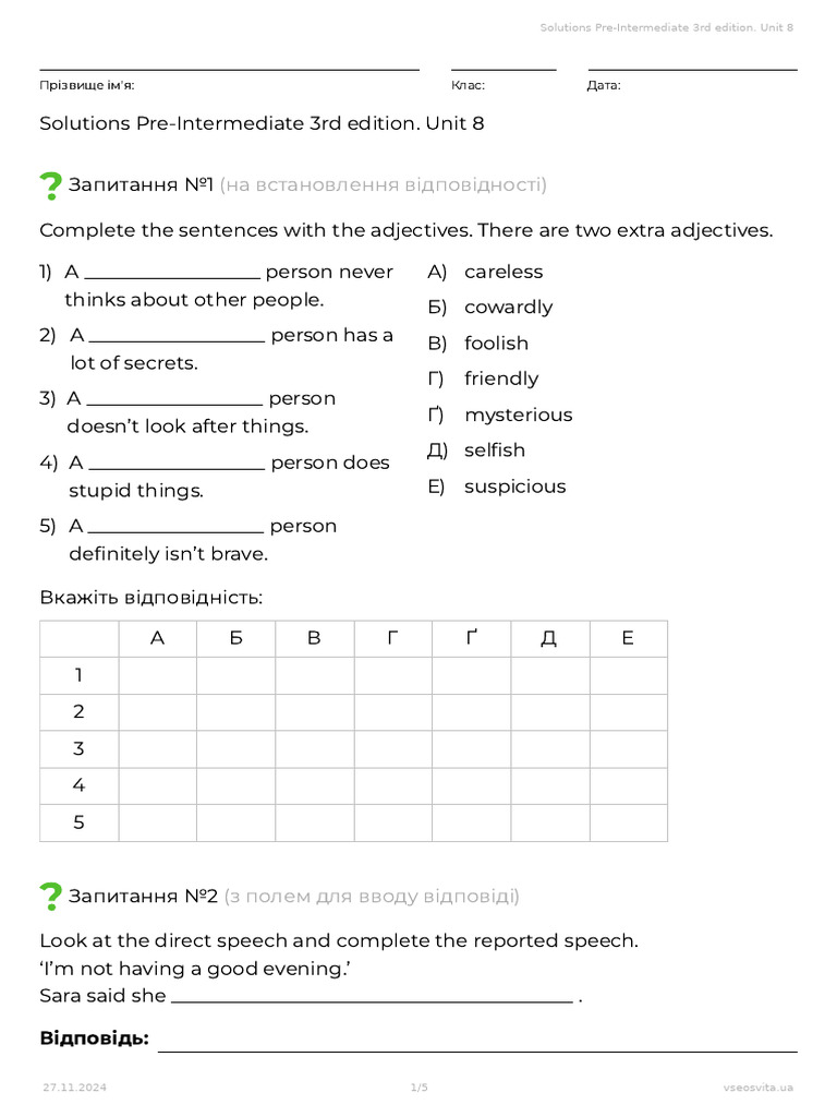 Solutions Pre Intermediate 3rd Edition Unit 8 20241127 204900 | PDF