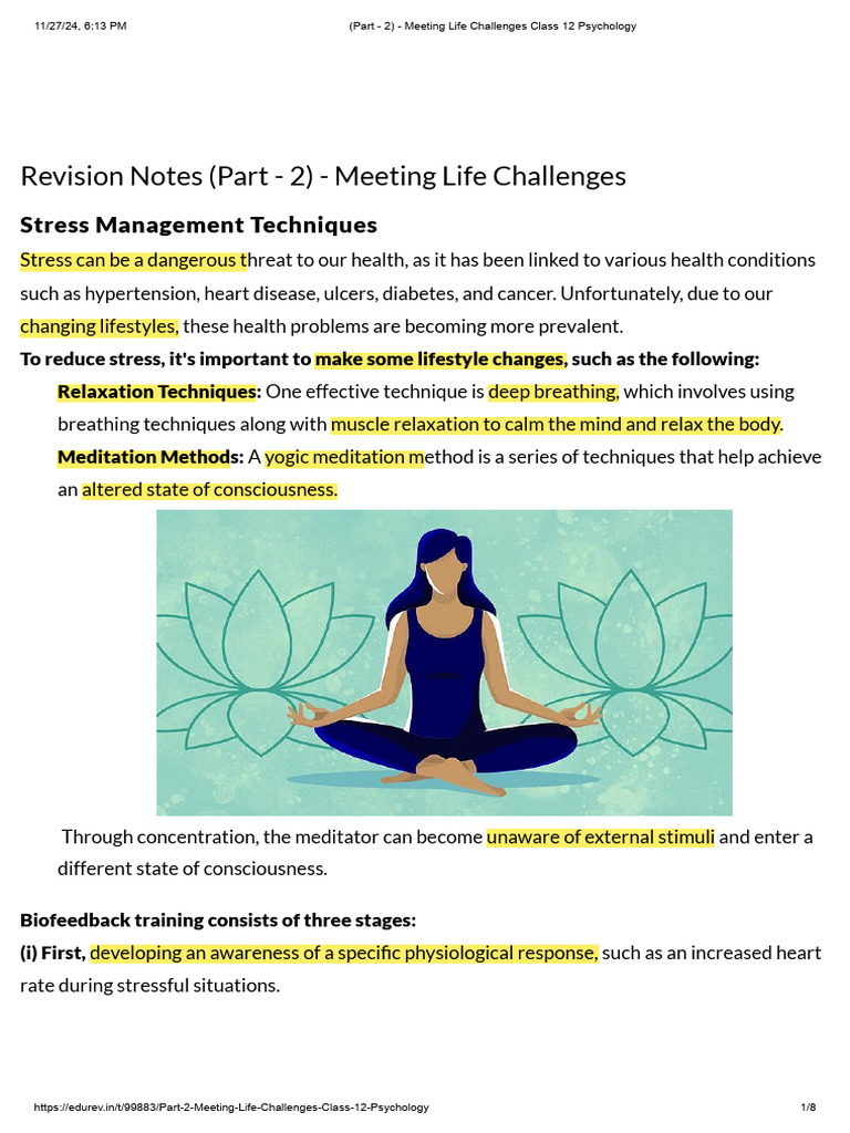 (Part - 2) - Meeting Life Challenges Class 12 Psychology | PDF | Social ...