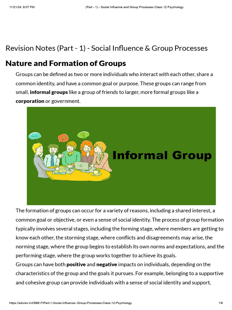 (Part - 1) - Social Influence and Group Processes Class 12 Psychology ...