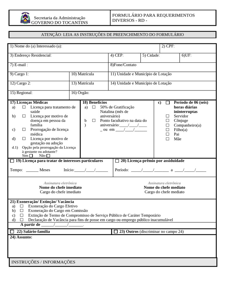 Requerimento - para - Solicitacao - de - Beneficio - Ou - Outro - Procedimento - Funcional ...