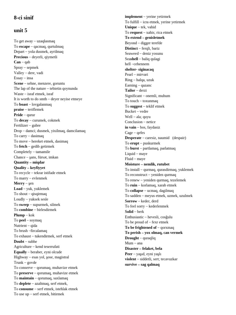 Unit 5 Words - Orijinal | PDF