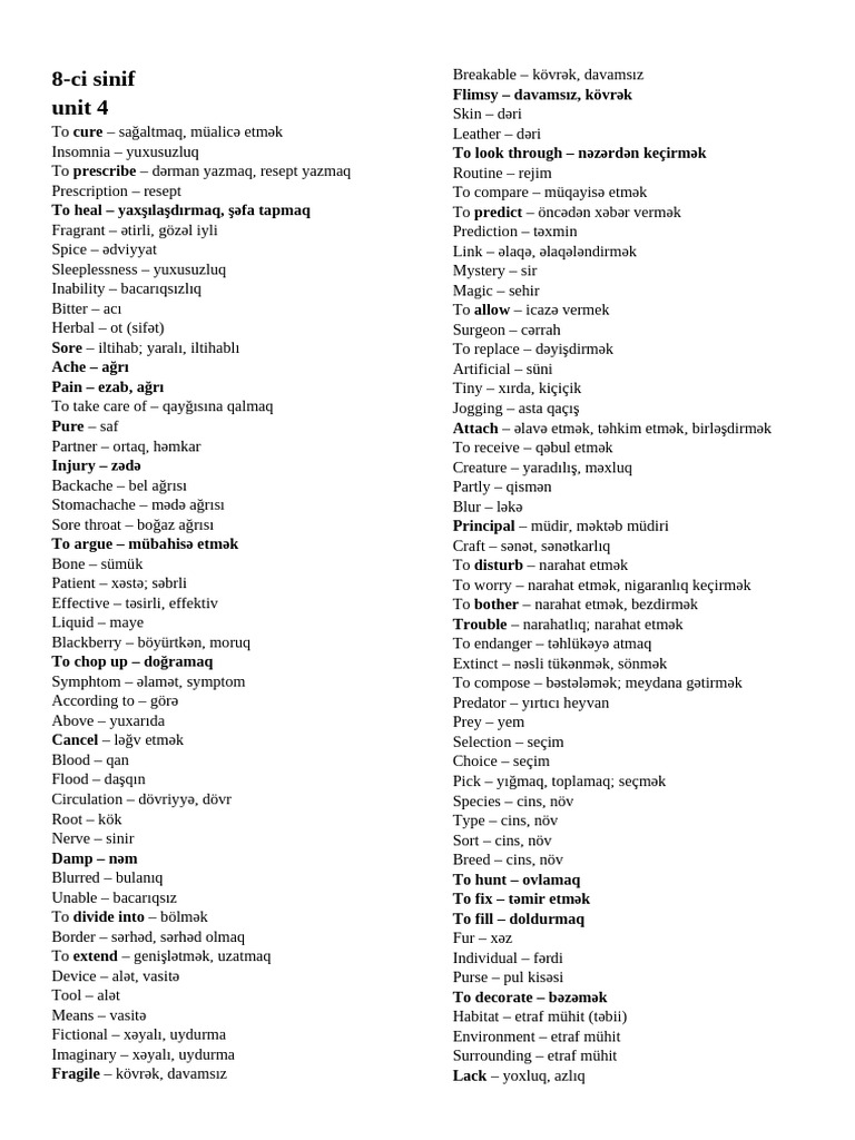 Unit 4 Words - Orijinal | PDF