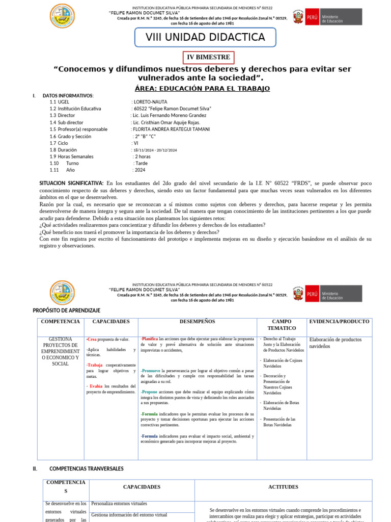 Iv Bimestre - Unidad Viii | PDF | Aprendizaje | Iniciativa empresarial