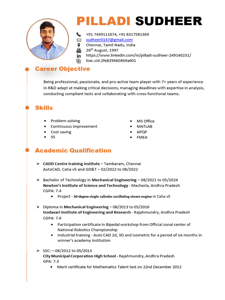 Resume - Sudheer Pilladi | PDF | Engineering