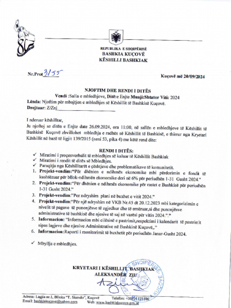 Mbledhja e Keshillit Bashkiak Shtator 2024 P1 1 | PDF