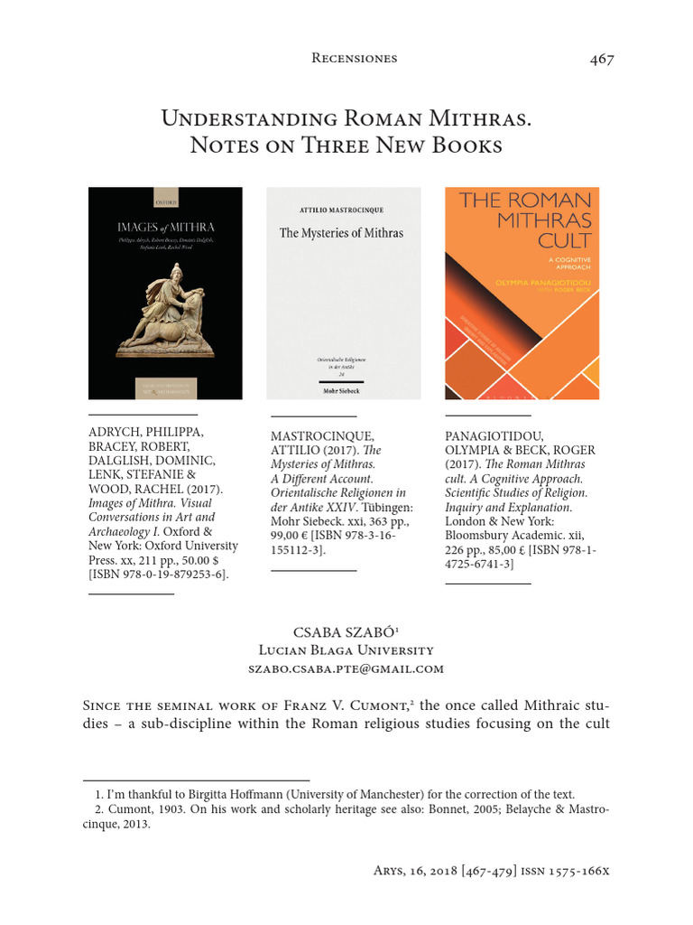 Understanding Roman Mithras. Notes On TH | PDF