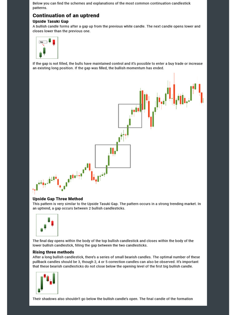 Continuation Candlestick Patterns Uptrend and Downtrend | PDF | Market Trend | Financial Economics