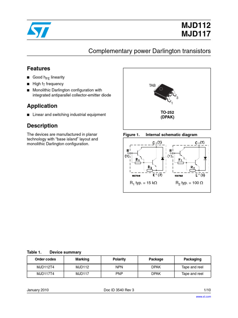 MJD 112 | PDF | Bipolar Junction Transistor | Electrical Engineering