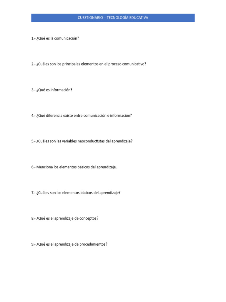 Cuestionario sobre Comunicación y Aprendizaje | PDF