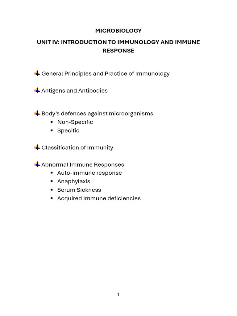 MICROBIOLOGY UNIT IV - Introduction To Immunology & Immune Response ...