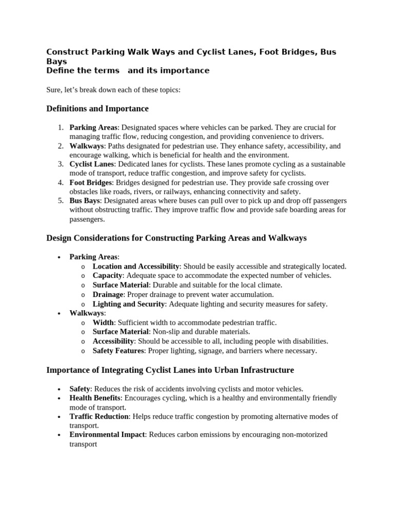 Construct Parking Walk Ways and Cyclist Lanes | PDF | Traffic | Road