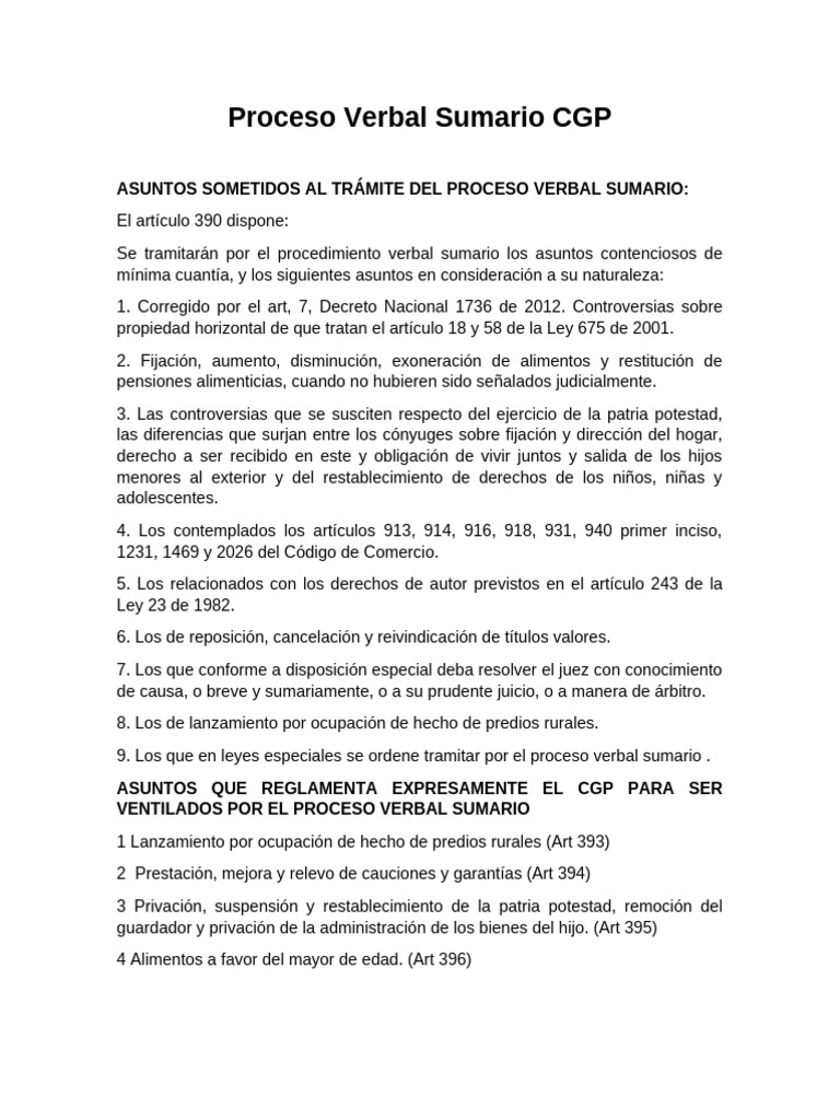 Proceso Verbal Sumario CGP | PDF | Justicia | Crimen y violencia