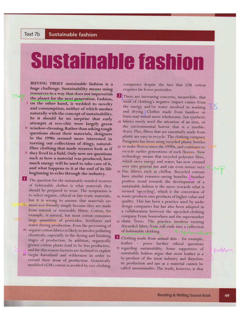 READING 7B Sustainable Fashion U7 Garnet | PDF