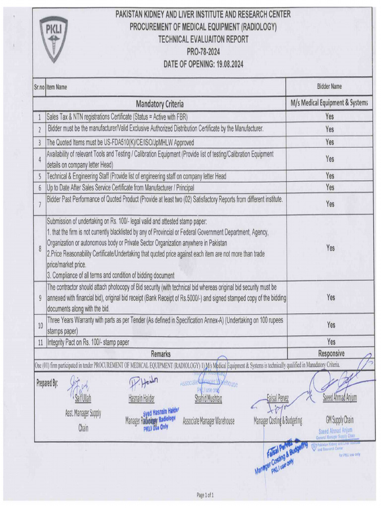Technical Evaluation Report Procurement of Medical Equipment (Radiology ...