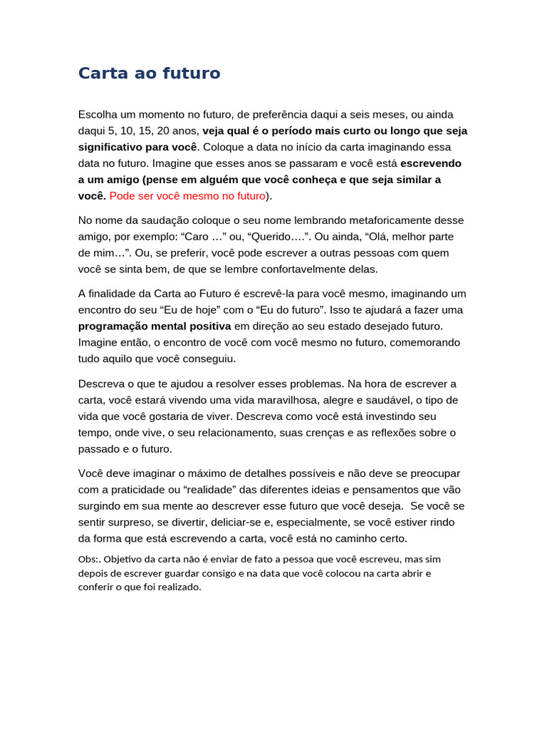 Carta Ao Futuro Pdf Pensamento