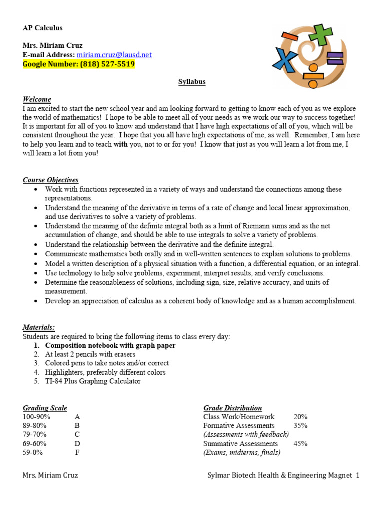 AP Calc Syllabus 24-25 | PDF | Integral | Derivative