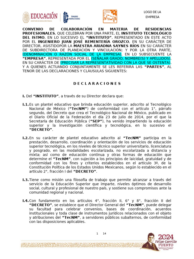 Formato de Convenio de Colaboración en Materia de Residencia ...