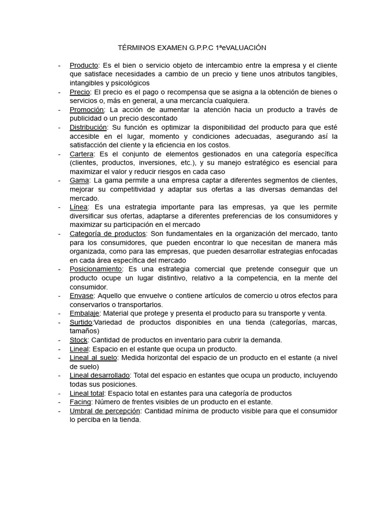 Términos Examen GPPC | PDF | Producto (Negocio) | Business