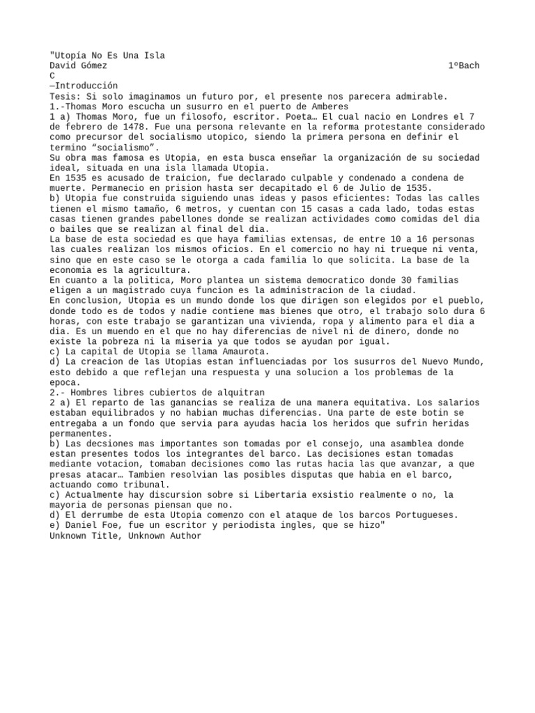 Utopía: Sociedad Ideal de Moro | PDF | utopía
