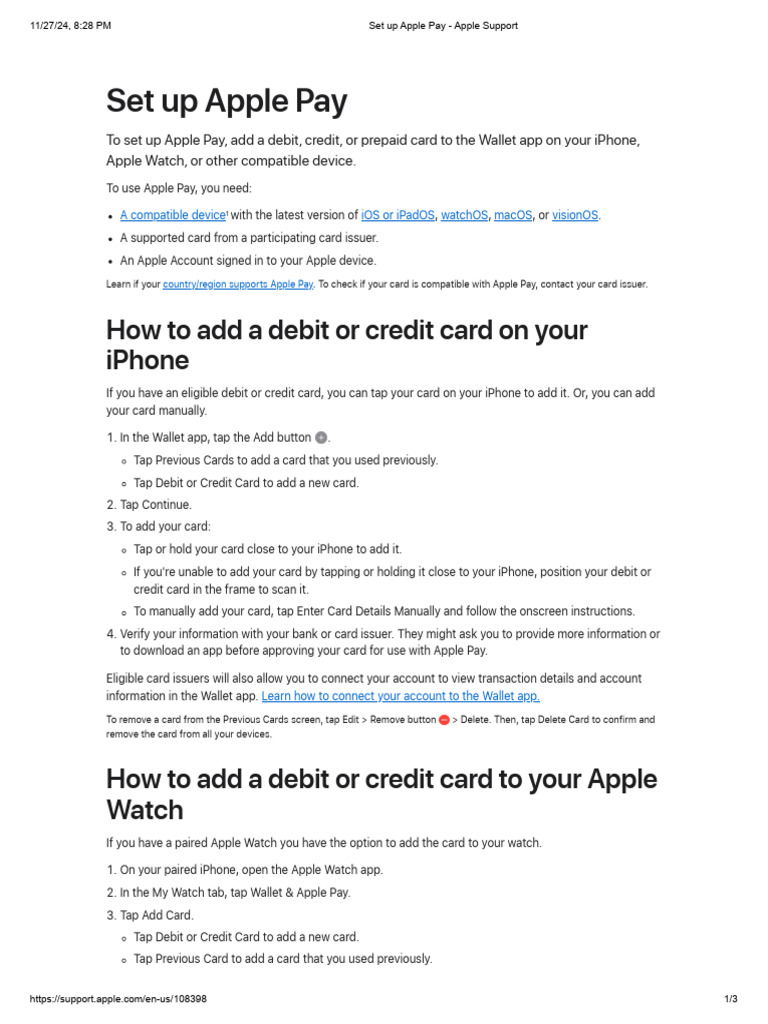 Set Up Apple Pay - Apple Support | PDF | Apple Pay | I Phone