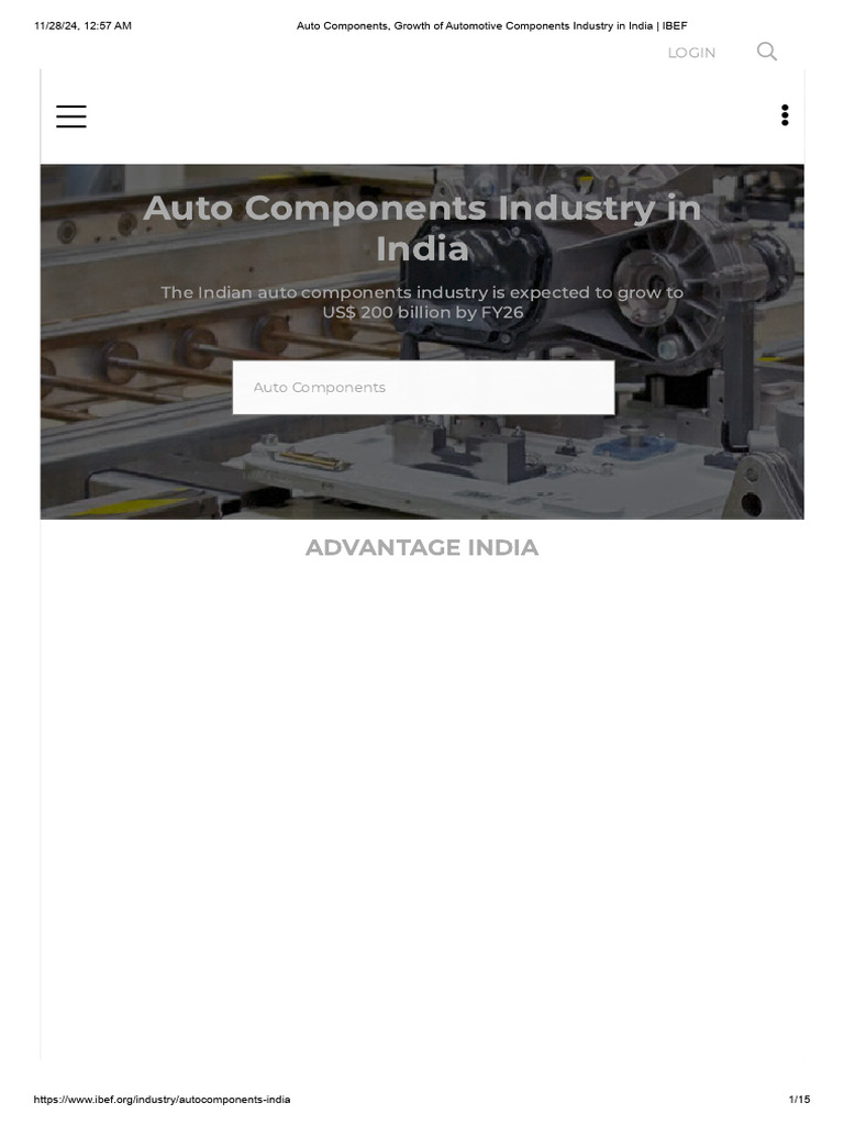 Auto Components, Growth of Automotive Components Industry in India - IBEF | PDF