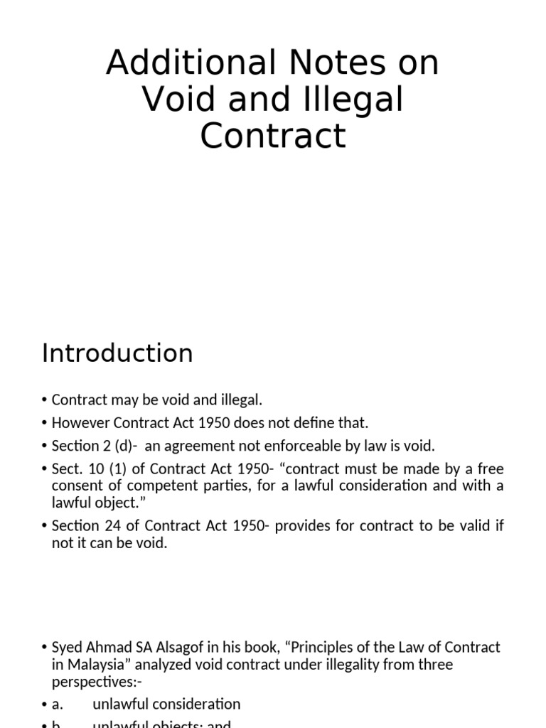 Additional Notes On Void and Illegal Contract | PDF