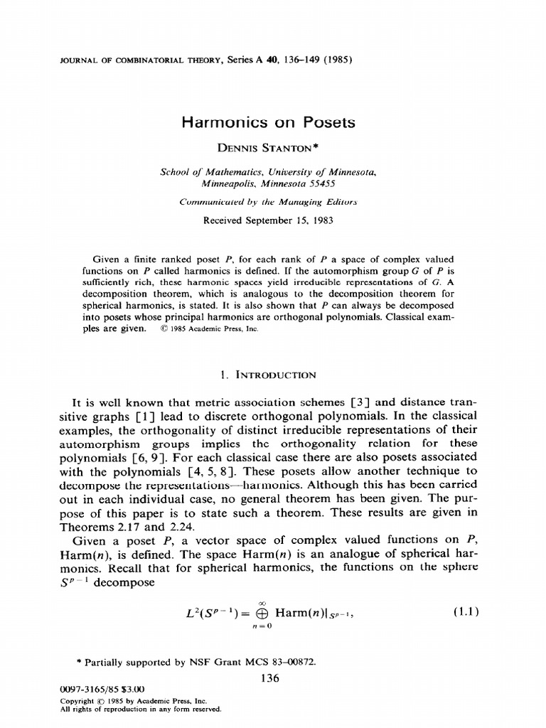 Harmonics On Posets | PDF | Representation Theory | Group (Mathematics)