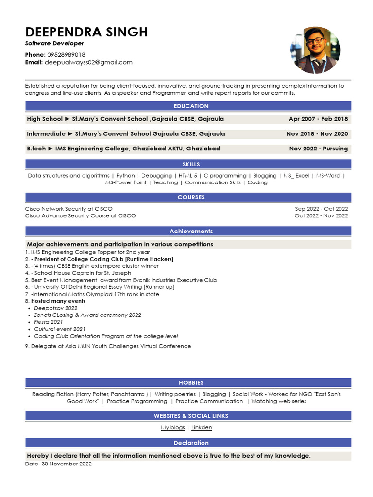 DEEPENDRA - SINGH - Software Developer | PDF | Computing | Software Engineering