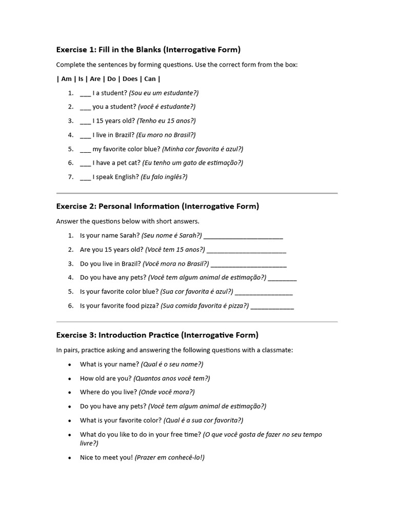 Exercise Interrogative Form | PDF