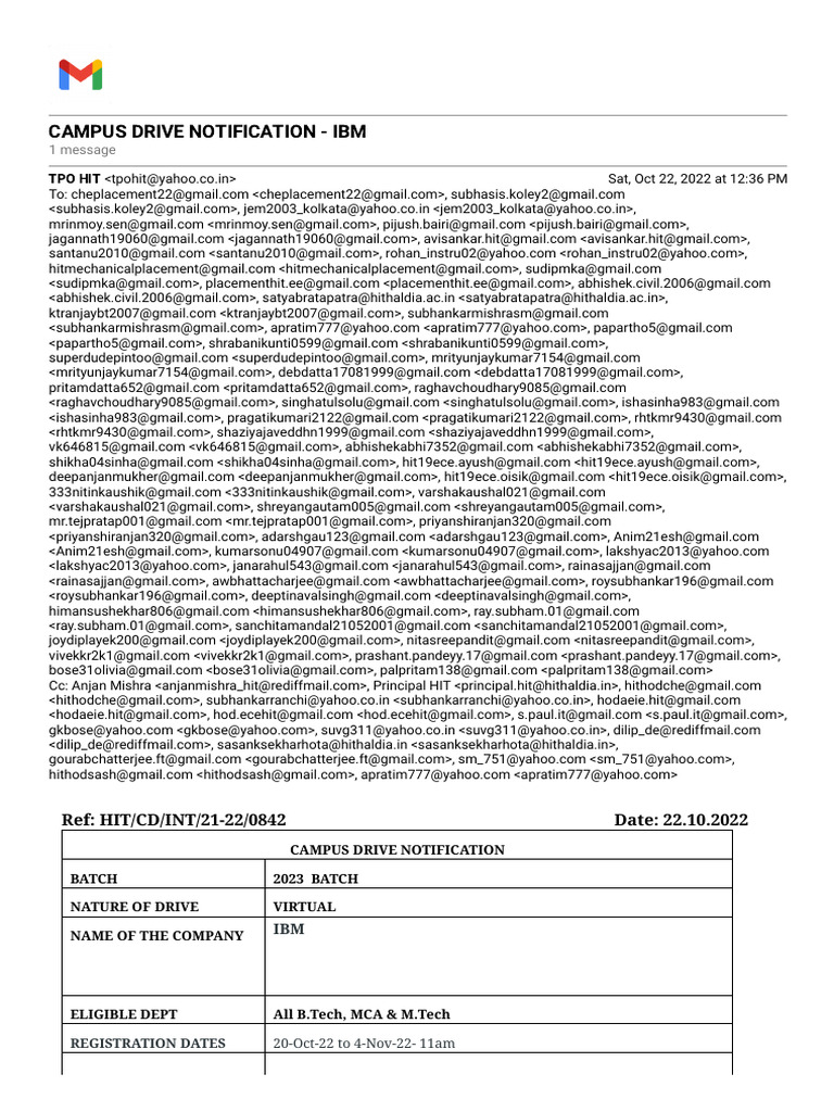 Gmail - CAMPUS DRIVE NOTIFICATION - IBM | PDF | Computing