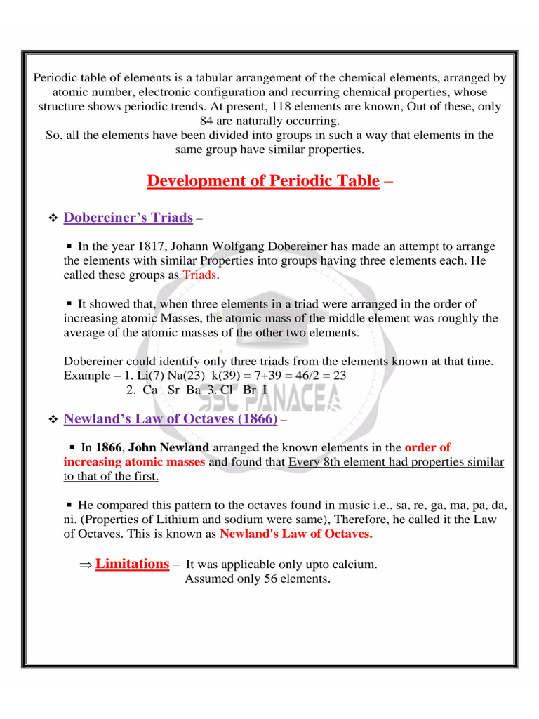 Periodic Table and Its Uses Chemistry Textual Notes | PDF