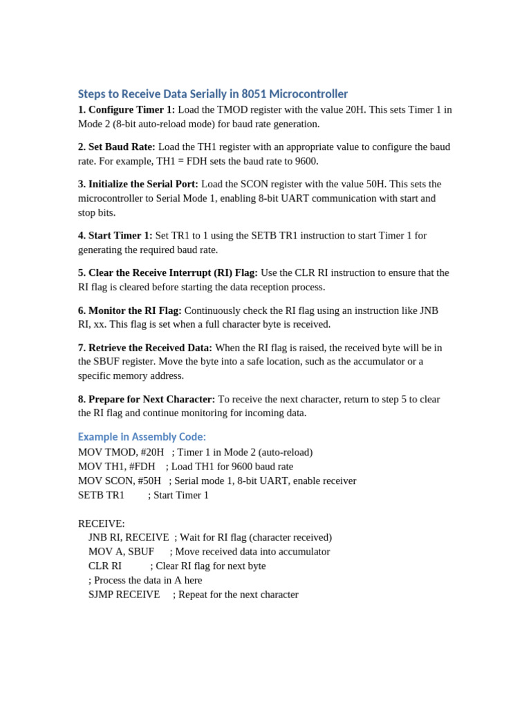 Steps To Receive Data Serially in 8051 | PDF