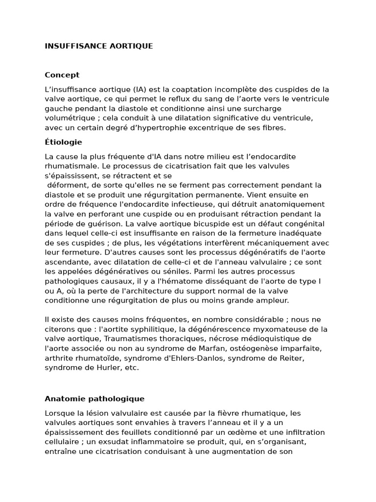 Insuffisance aortique : causes et physiopathologie | PDF | Insuffisance ...